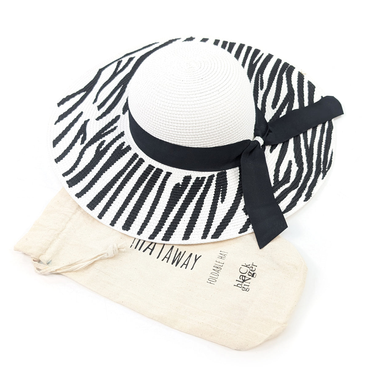 Zebra Print Wide Brim Foldable Hat (57cm) - White/Black – thescarfgiraffe